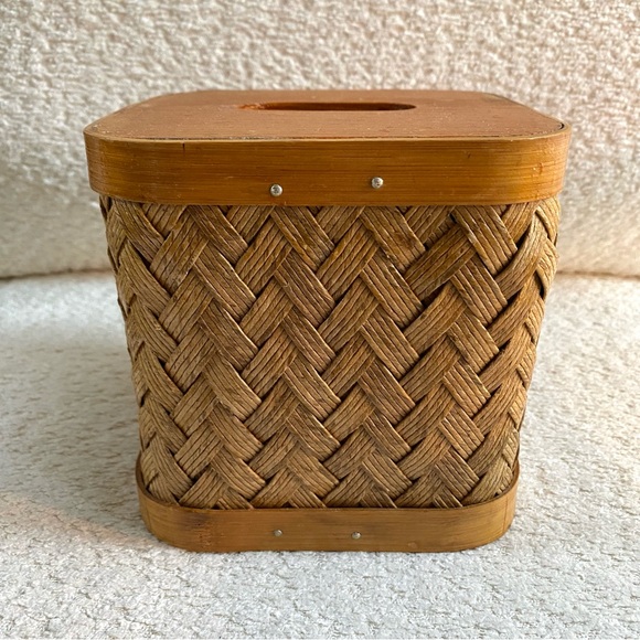 Vintage | Accents | Vintage Woven Rattan Wood Tissue Box Cover Square ...